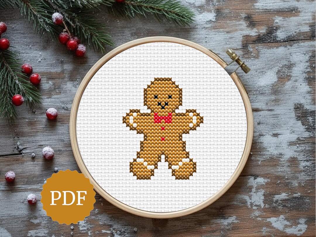 Gingerbread Man Cross Stitch Pattern PDF, Christmas Mini Hoop Ornament ...