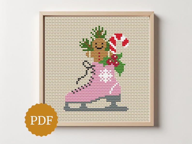 Christmas Ice Skate Cross Stitch Pattern, Gingerbread Man & Candy Cane ...