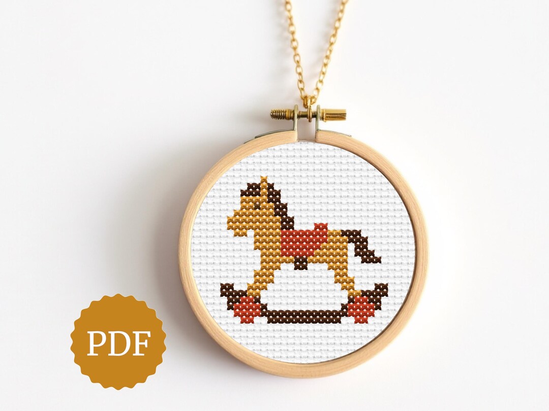 Rocking Horse Cross Stitch, Easy Pattern, Miniature Toy for Pendant ...