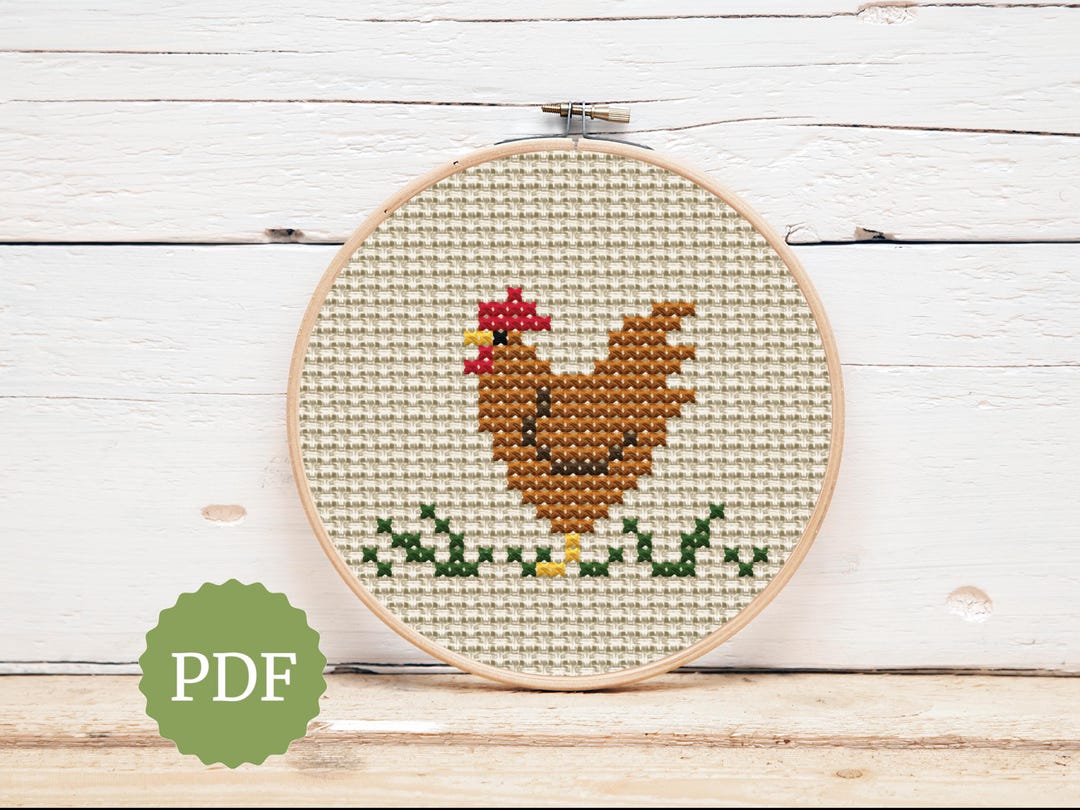 Little Brown Hen, Cross Stitch Chicken Pattern, Simple Stitching, Easy ...