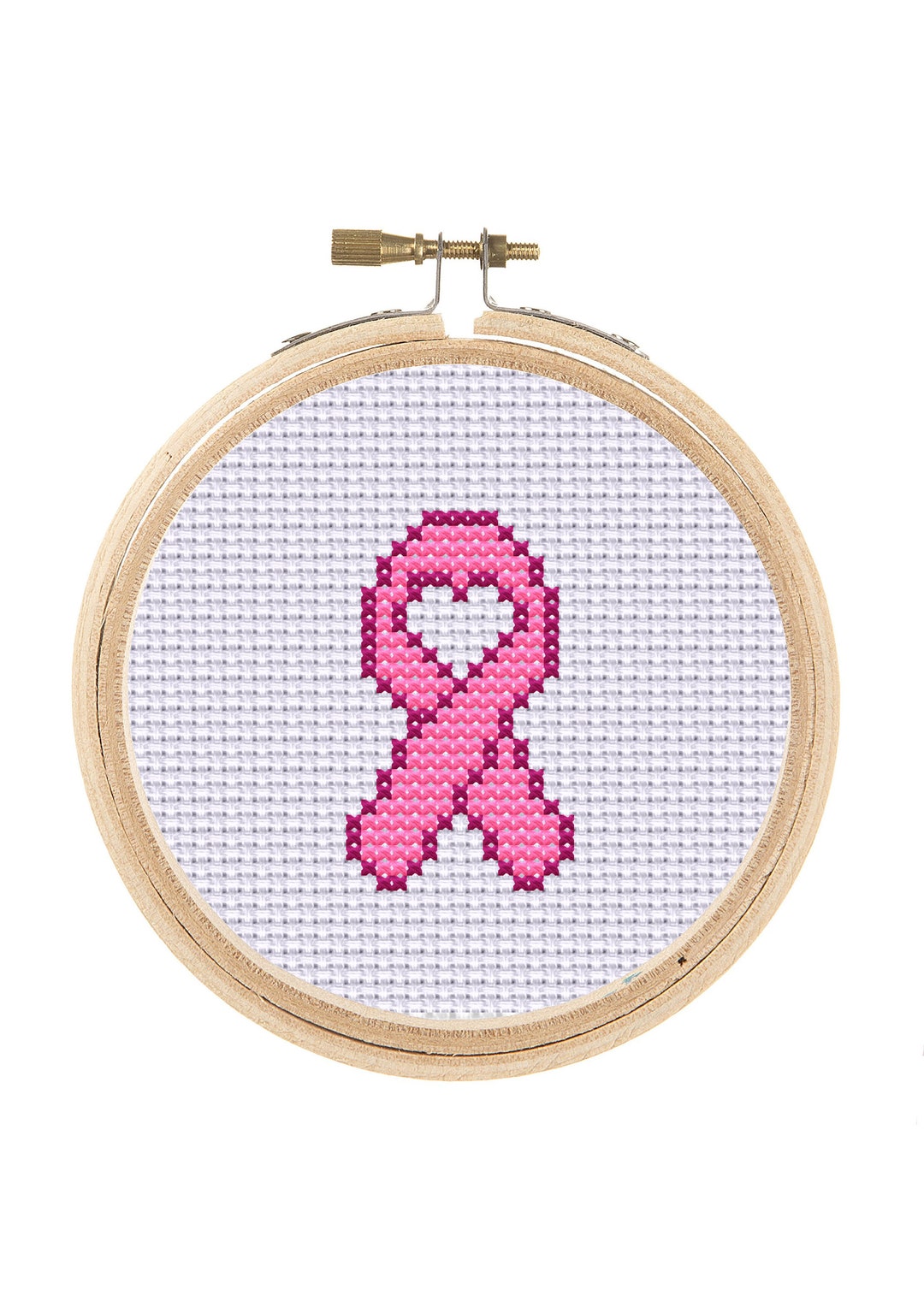 Pink Ribbon With Heart, Counted Cross Stitch Pattern, Breast Cancer ...