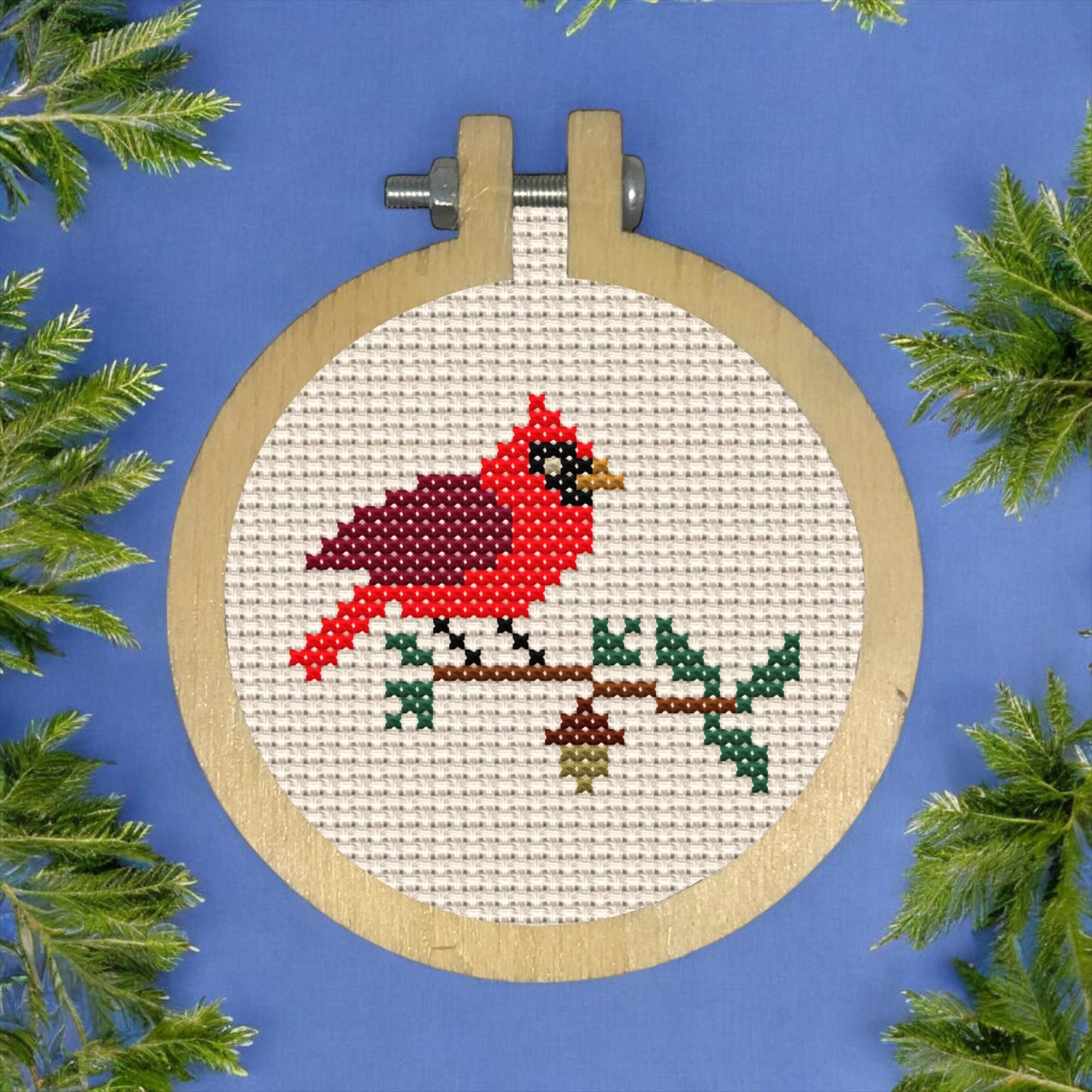 Autumn Cardinal Counted Cross Stitch Pattern, Rustic Christmas Ornament ...