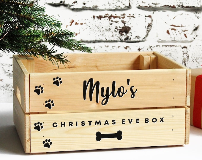 Personalised Dogs Christmas Eve Box, Puppy Treats Wooden Xmas Eve Crate ...