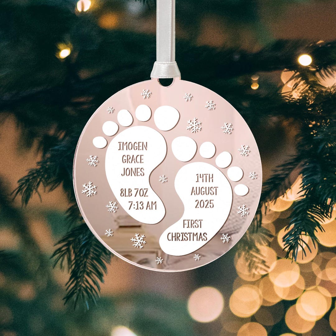 Personalised Baby's First Christmas Footprint Ornament: Mirror Keepsake ...
