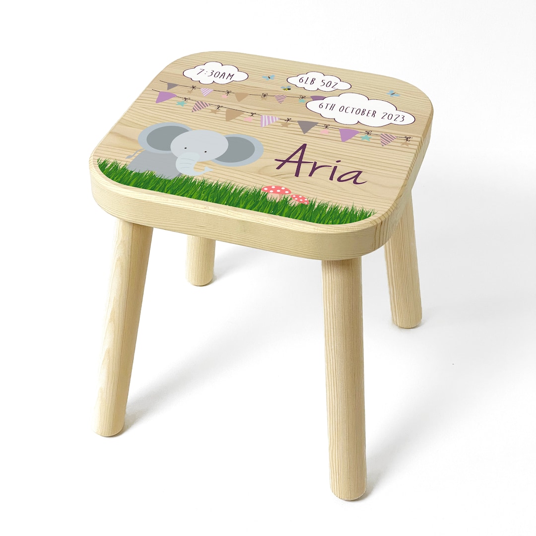 Personalised Wooden Elephant Stool: Baby Birth Keepsake Gift - Etsy