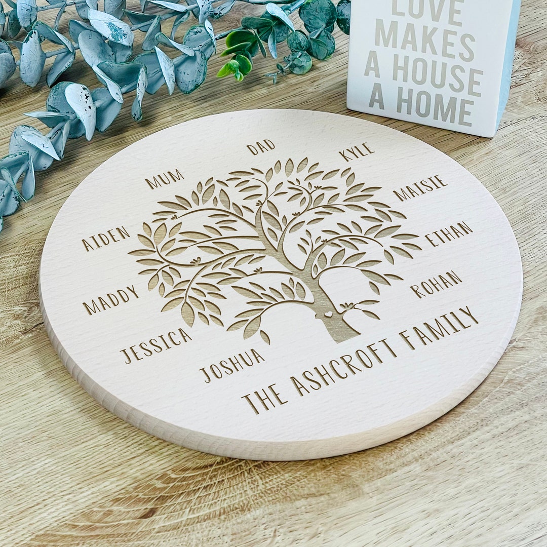 Personalised Round Family Tree Wooden Chopping Board, Personalise With ...
