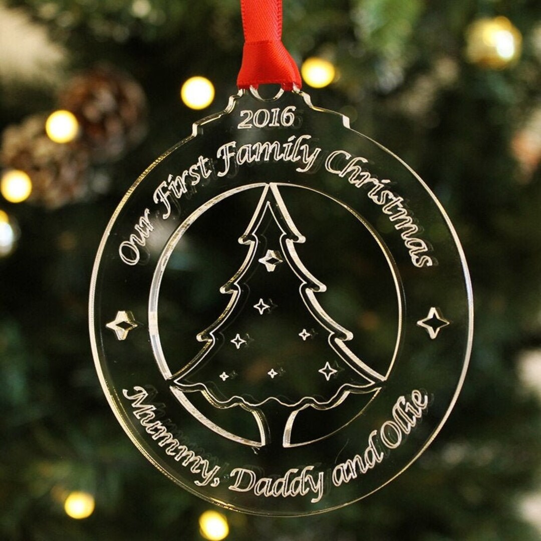 Personalised FIRST FAMILY CHRISTMAS Xmas Tree Bauble Decoration ...