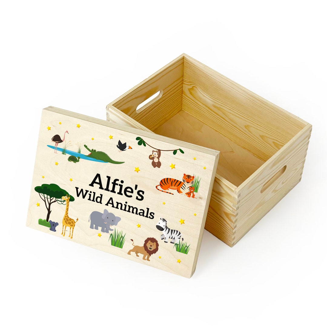 Personalised Wild Animals Wooden Toy Box: Kids Bedroom Storage - Etsy