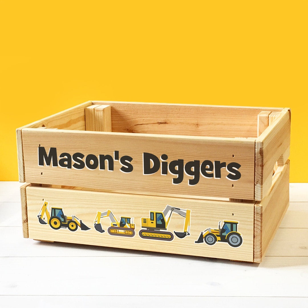 Personalised Wooden Diggers Trucks Storage Box for Kids BOY - Etsy UK
