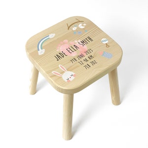 Personalised Children's Wooden Stool, New Baby Keepsake Gift, Birthday ...