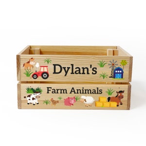 Personalised Kids Toy Farm Animals Wooden Storage Toy Box Crate for ...