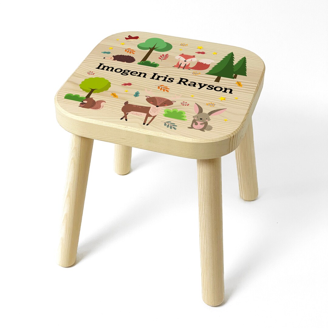 Personalised Woodland Animals Themed Wooden Children's Kids Stool ...