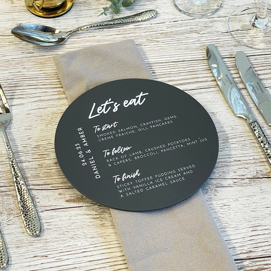 Luxury Round Acrylic Wedding Table Menu Sign - Luxury Custom Wedding ...