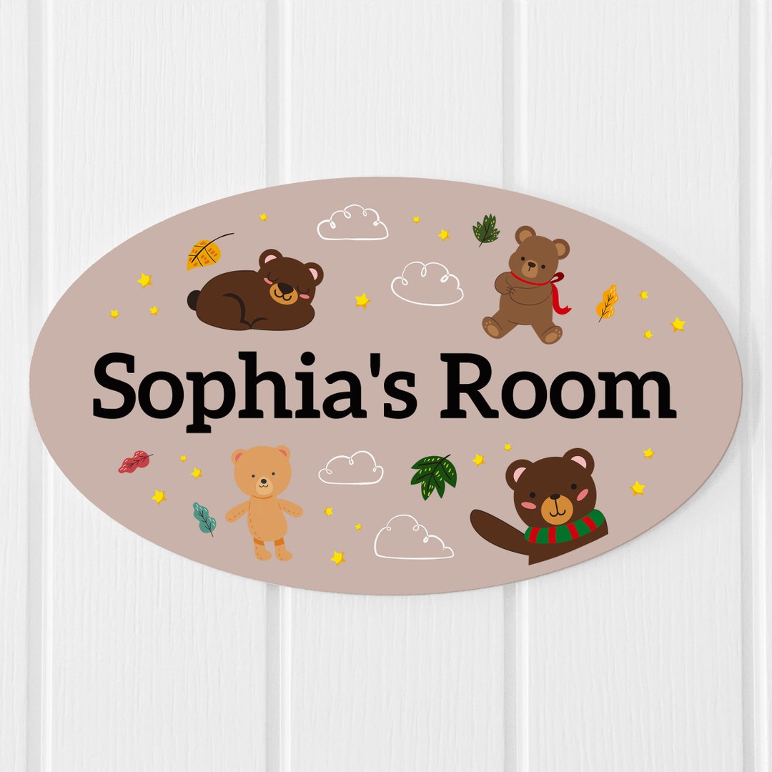 Personalised Kids Teddy Bear Theme Bedroom Door Sign, Children's Wall ...