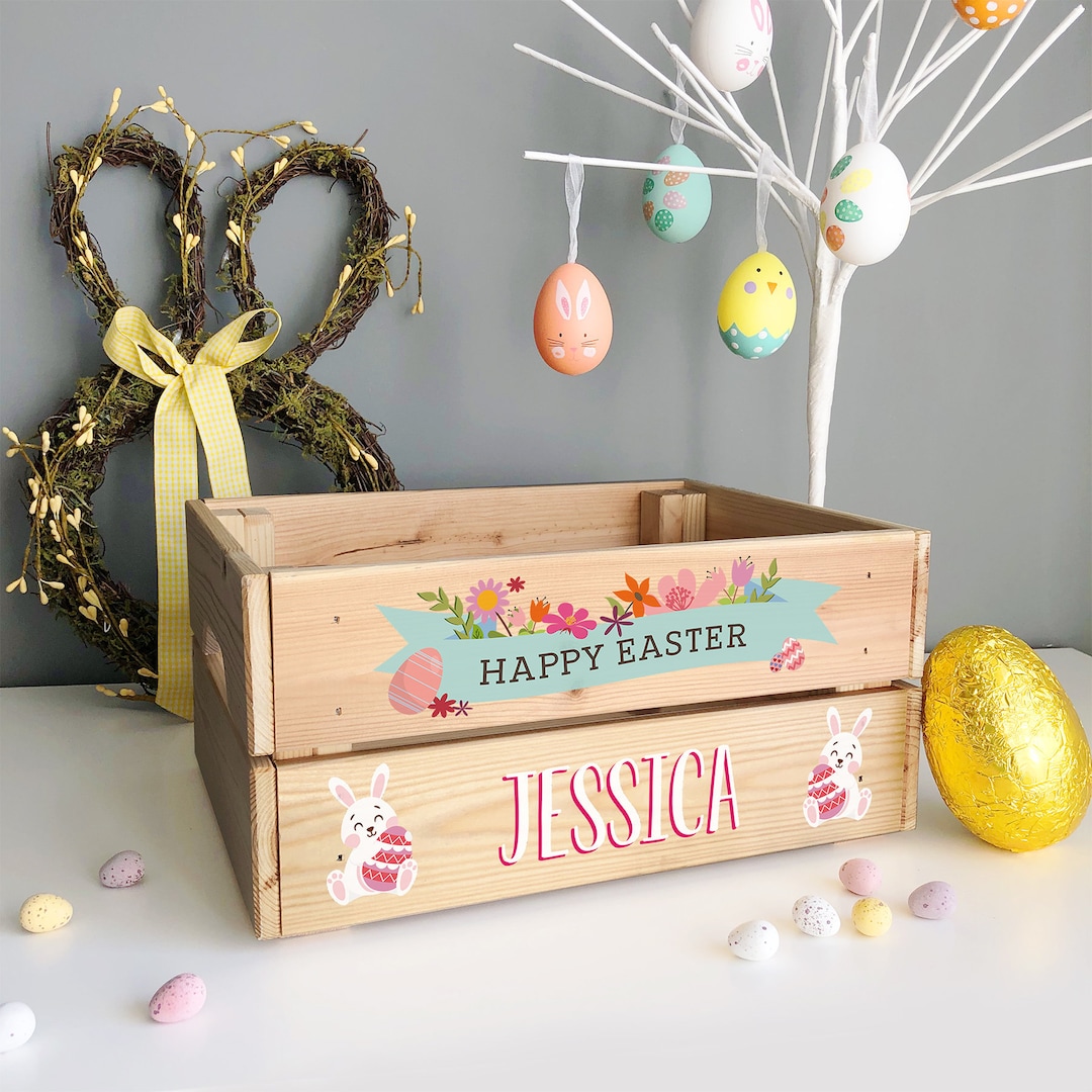 Personalised Easter Bunny Rabbit Flower Crate, Easter Egg Box, for ...