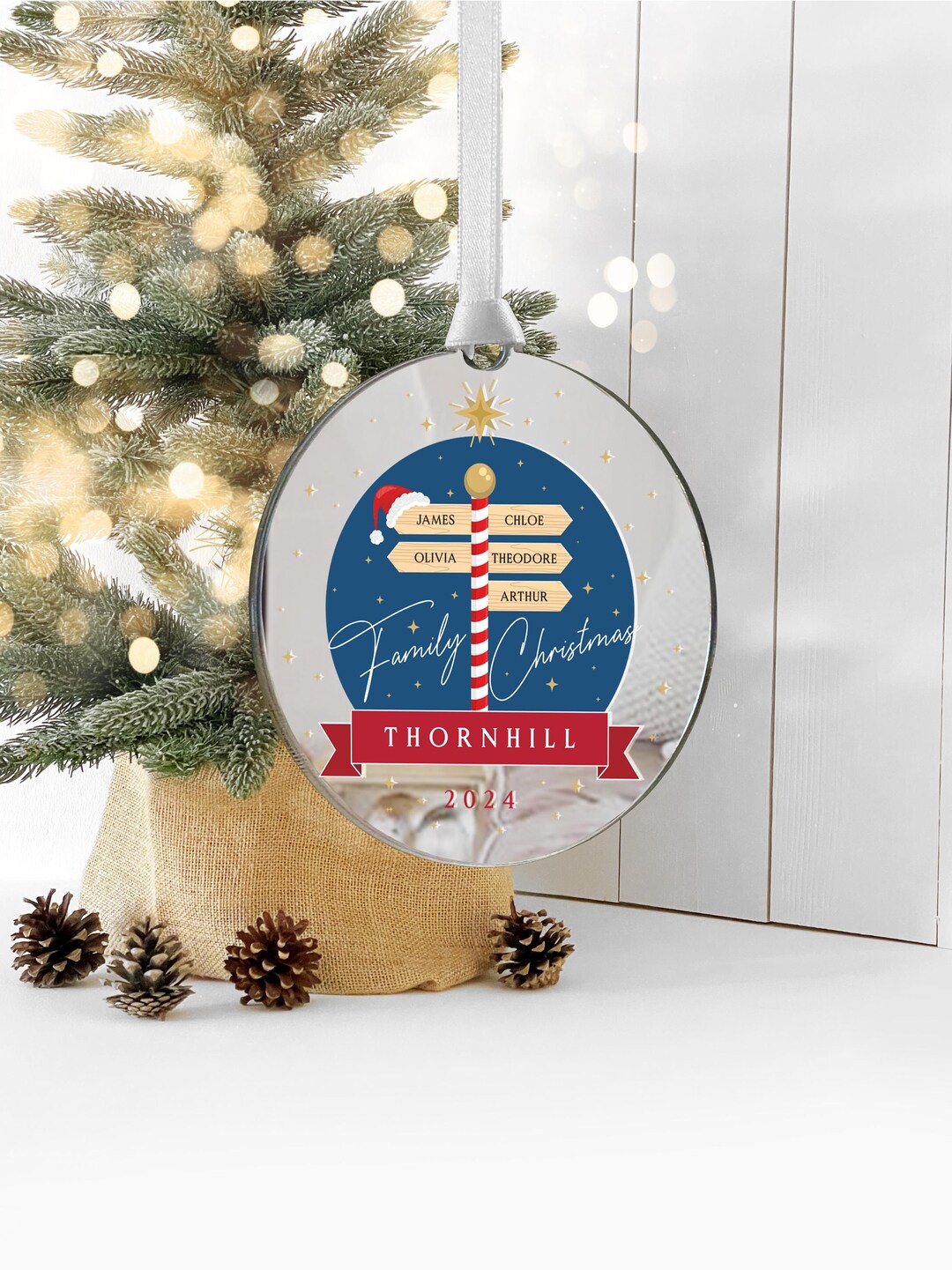 Personalised Family Names Signpost Mirror Christmas Bauble, Family ...