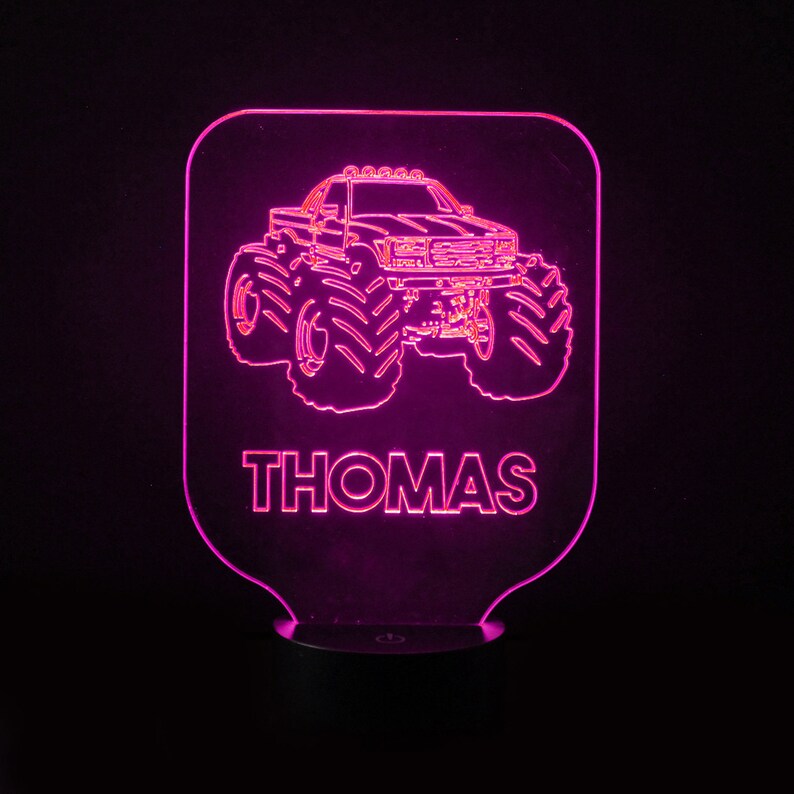 Personalised Monster Truck Night Light: Color Changing LED Kids Room ...