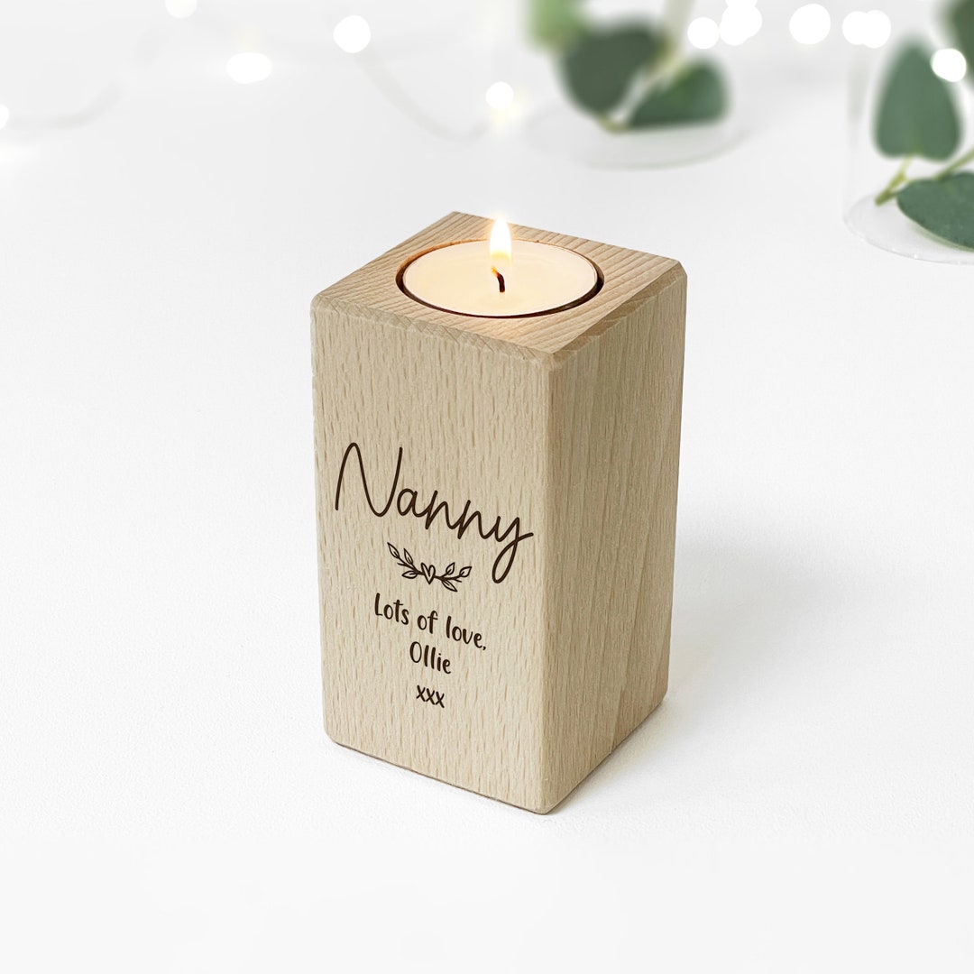 Personalised Beech Wood Tealight Holder - Engraved Gift for Nan - Etsy