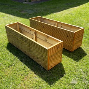 Set of 2 Heavy Duty Outdoor Garden Planters, Oak Stained Wooden ...