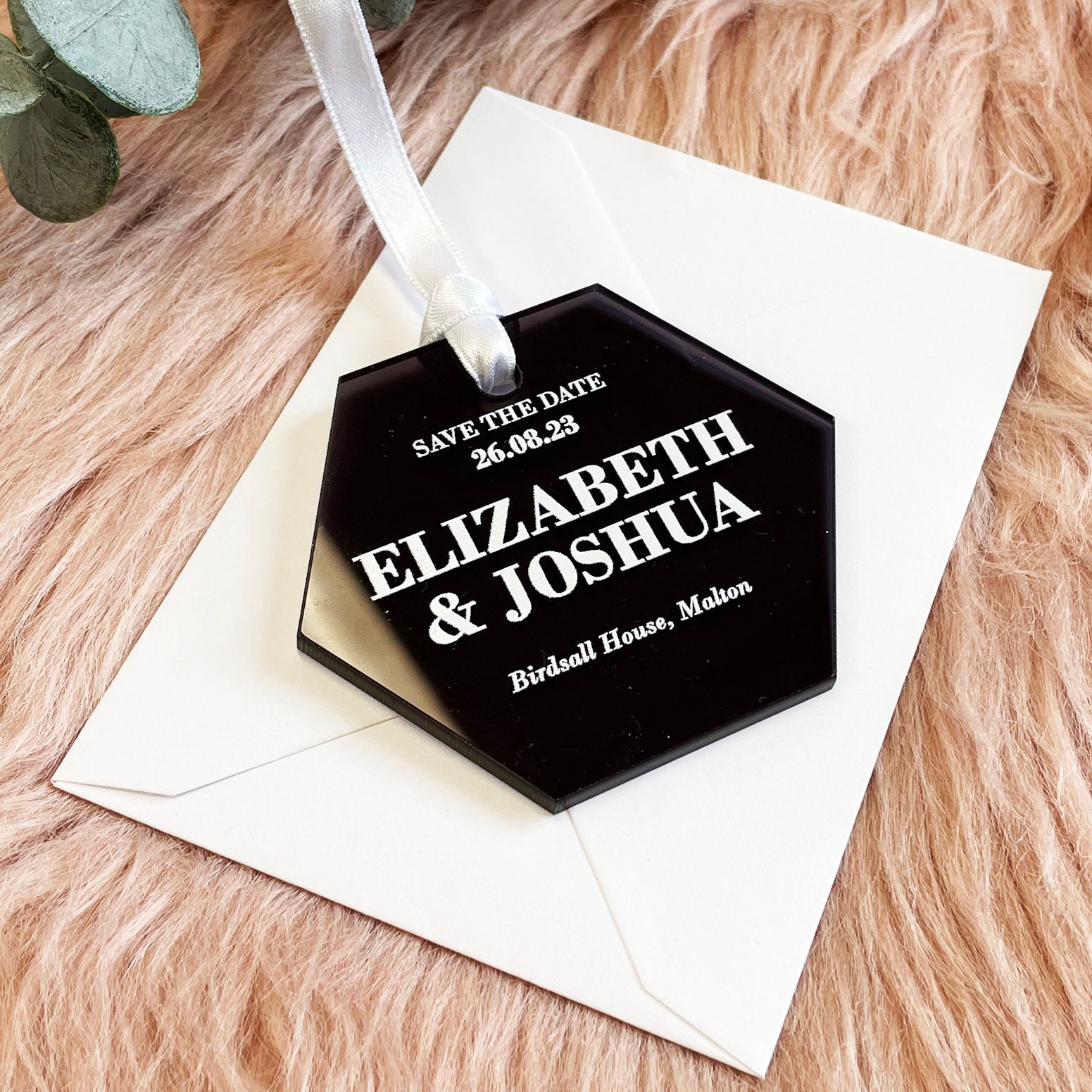 Simple Elegant Hexagon Save the Date Hanging Tags Luxury - Etsy