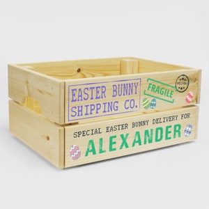Personalised Wooden Easter Egg Crate, Special Delivery Box From the Easter Bunny, Gift for ...
