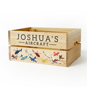 Personalised Kids Toy Planes & Helicopters Wooden Storage Toy Box Crate ...