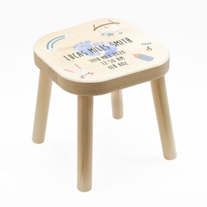 Personalised Children's Wooden Stool, New Baby Keepsake Gift, Birthday ...