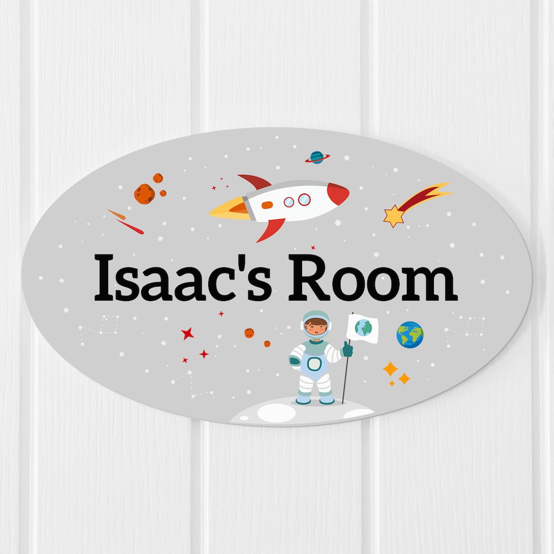 Personalised Kids Astronaut & Space Rocket Theme Bedroom Door Sign ...