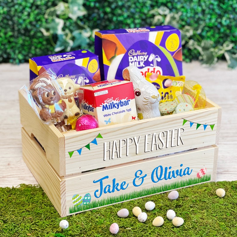 Personalised Wooden Happy Easter Crate Box Easter Egg Treat - Etsy UK