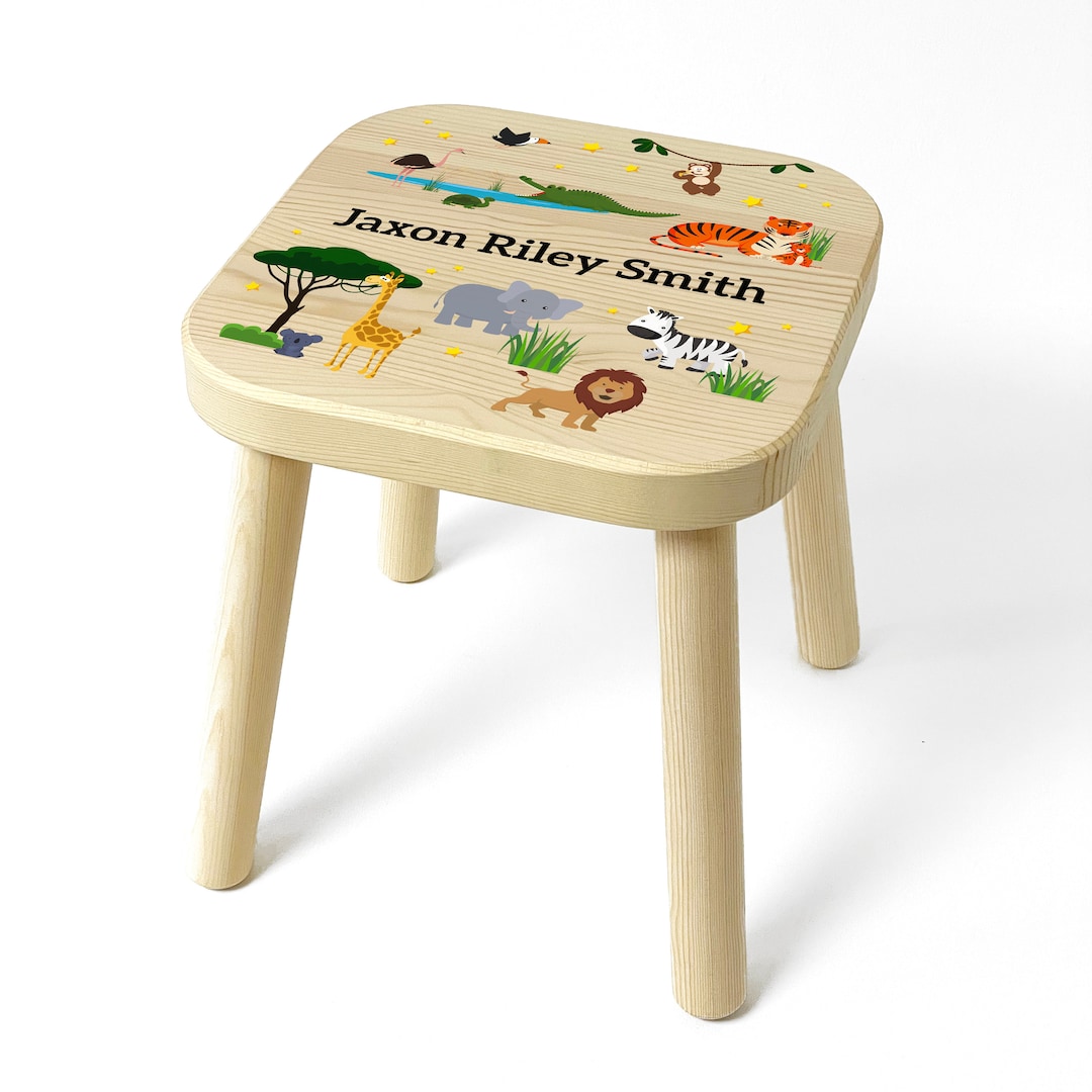 Personalised Wild Animals Themed Wooden Children's Kids Stool, Safari ...