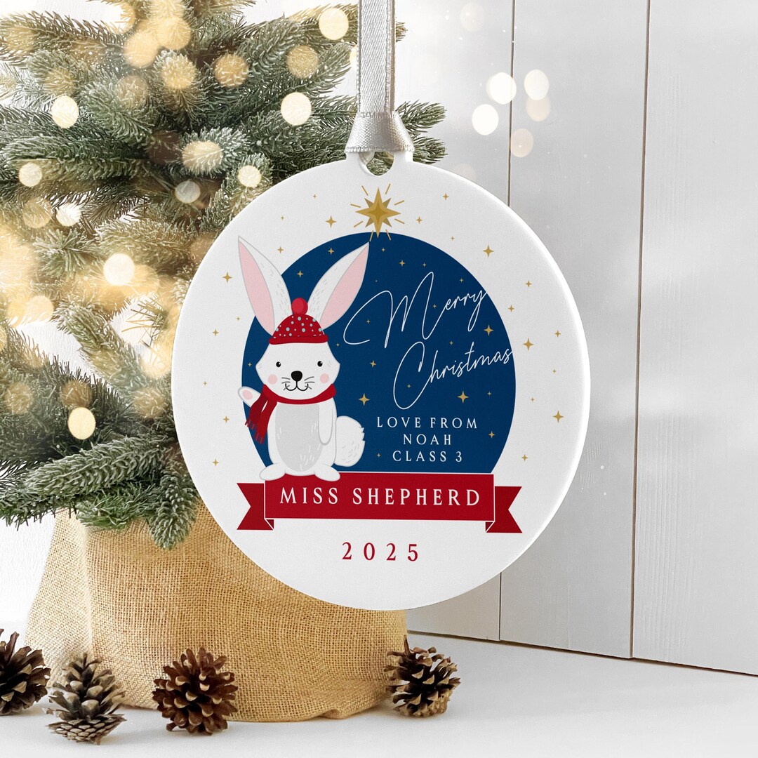 Personalised Teacher Christmas Bauble: Rabbit Design, Thank You Gift - Etsy