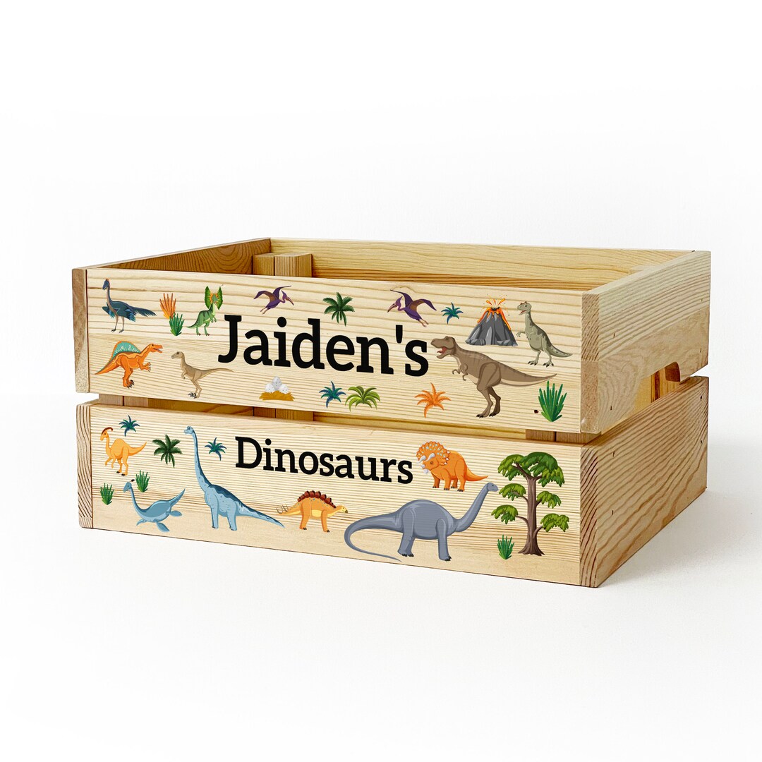 Personalised Dinosaur Toy Box: Wooden Kids Storage Crate - Etsy