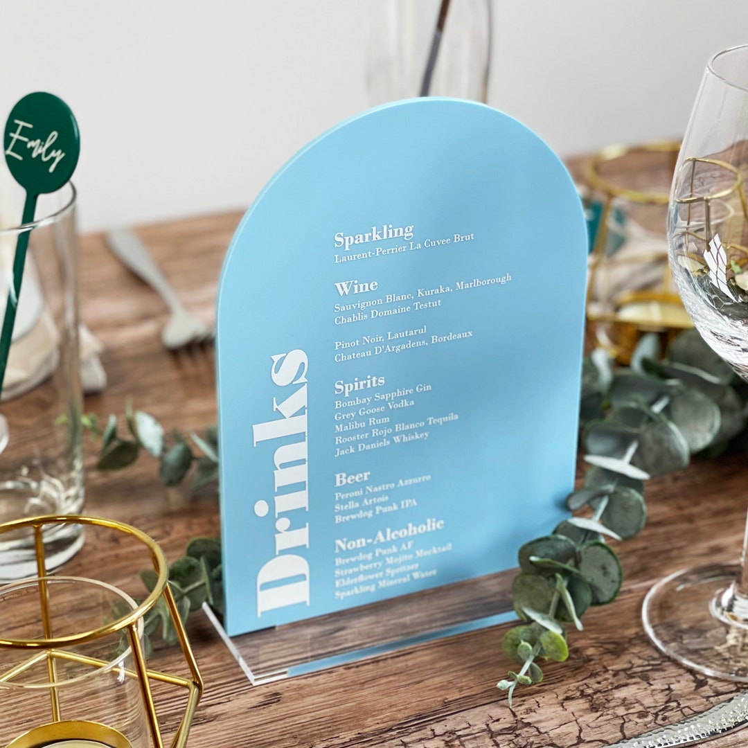 Custom Acrylic Wedding Drinks Menu Sign: Modern Bar Decor - Etsy