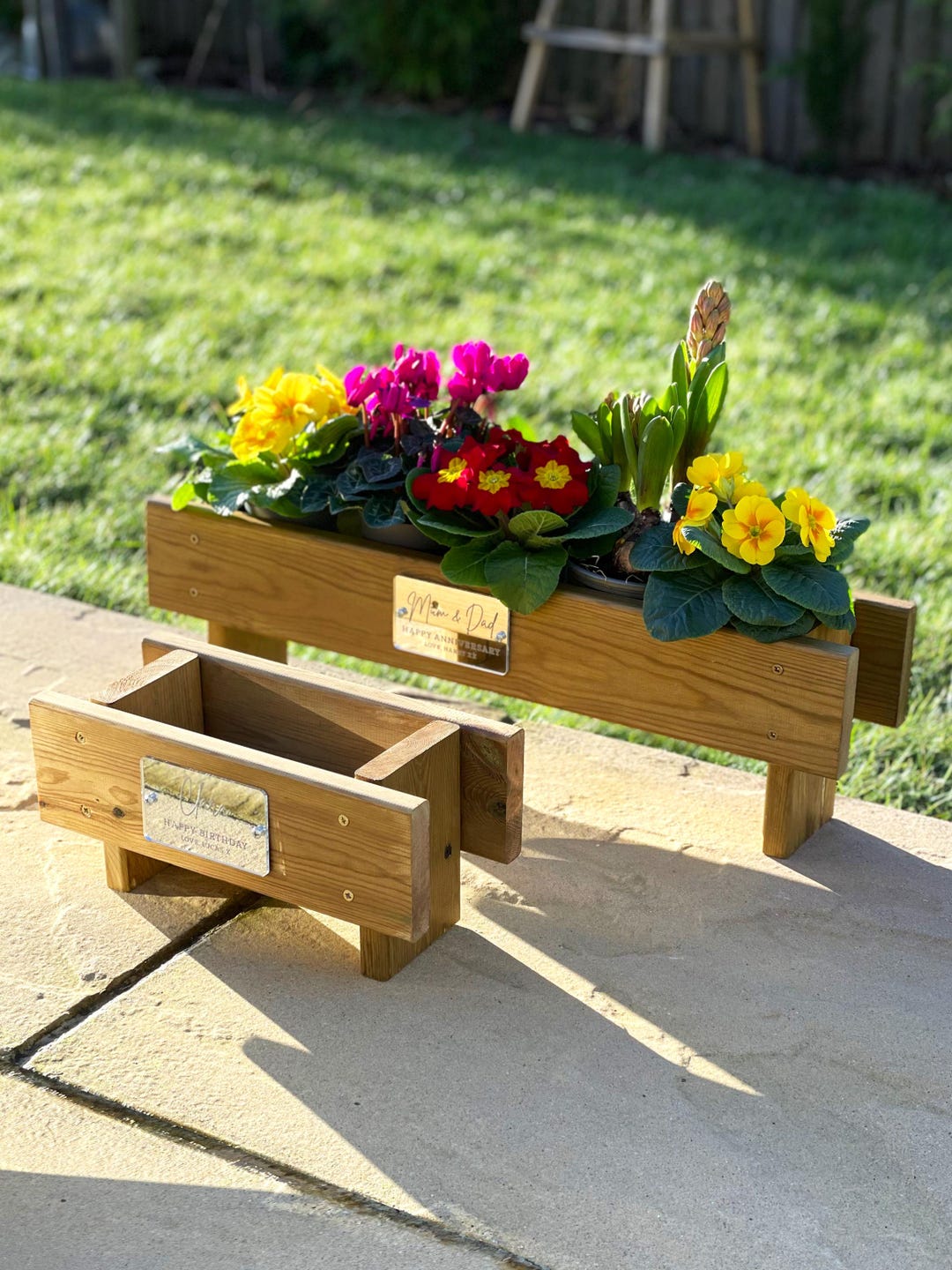Handmade Wooden Garden Planter Birthday Gift With Personalised Plaque ...