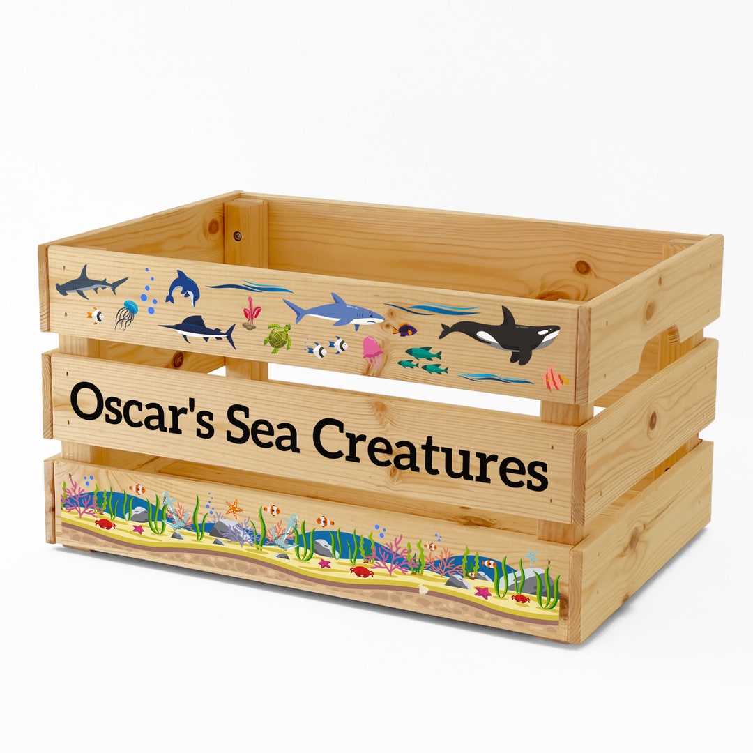 Personalised Kids Toy Box: Sea Creatures Wooden Storage Crate - Etsy