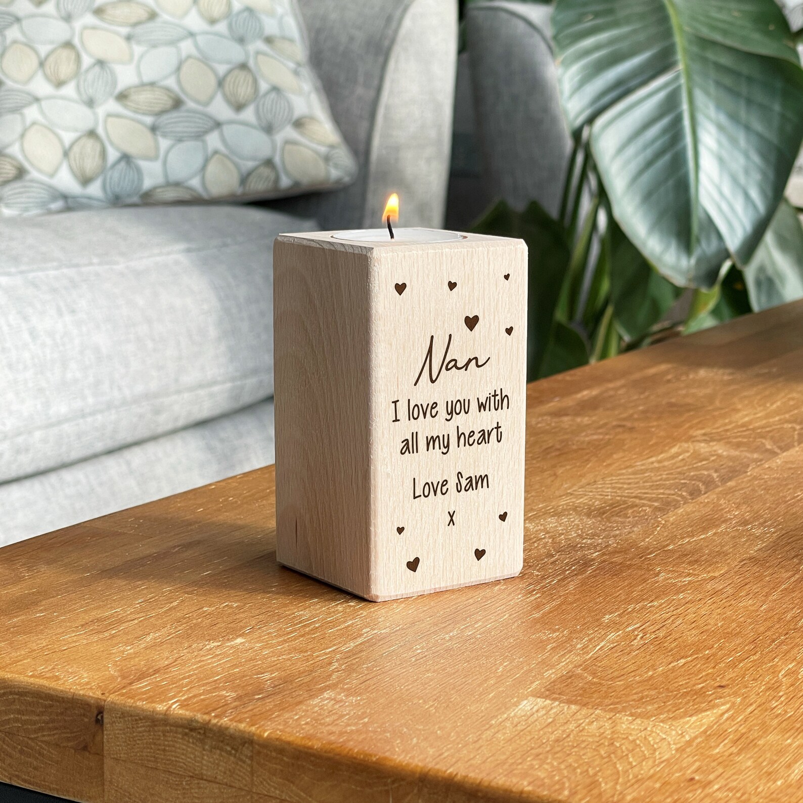 Personalised Wooden Tealight Holder: Engraved Candle Gift for Nan - Etsy