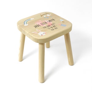 Personalised Children's Wooden Stool, New Baby Keepsake Gift, Birthday ...