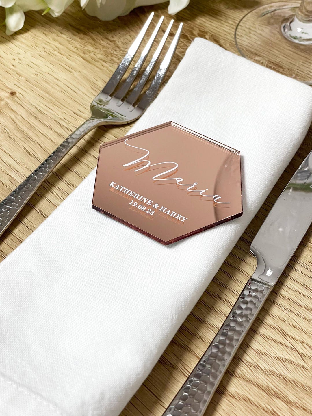 Luxury Acrylic Hexagon Wedding Guest Place Name Cards - Custom Wedding ...