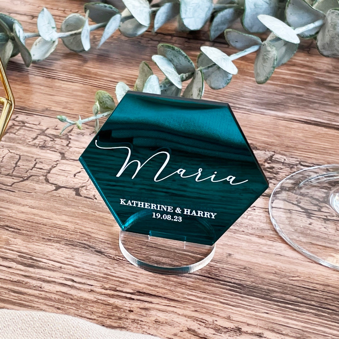 Acrylic Hexagon Table Place Name Cards In Stands Luxury Custom Wedding ...