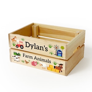 Personalised Kids Toy Farm Animals Wooden Storage Toy Box Crate for ...