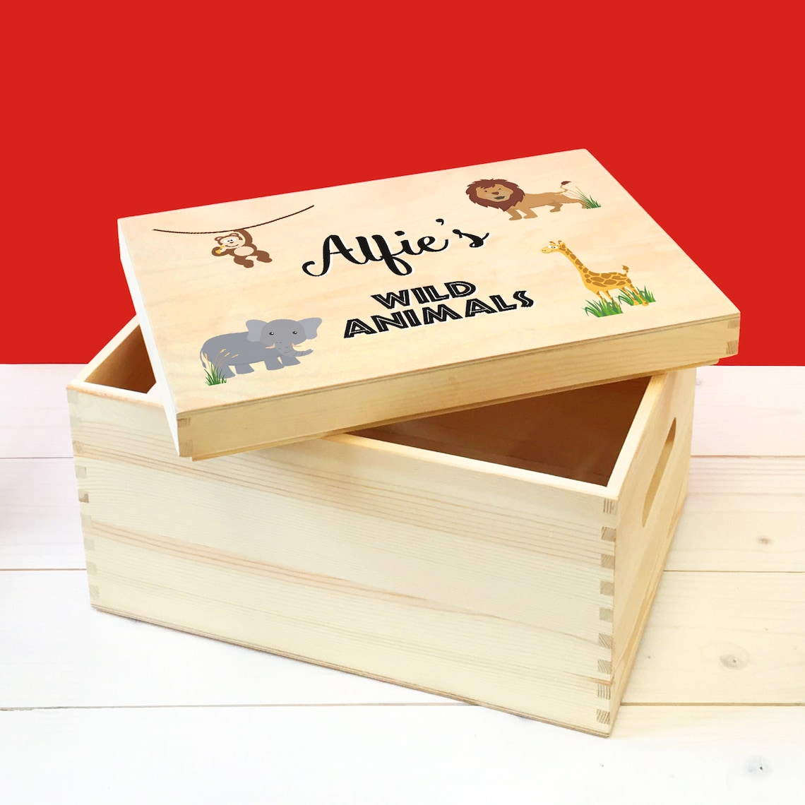 Personalised Wild Animals Wooden Toy Box Childrens Bedroom | Etsy