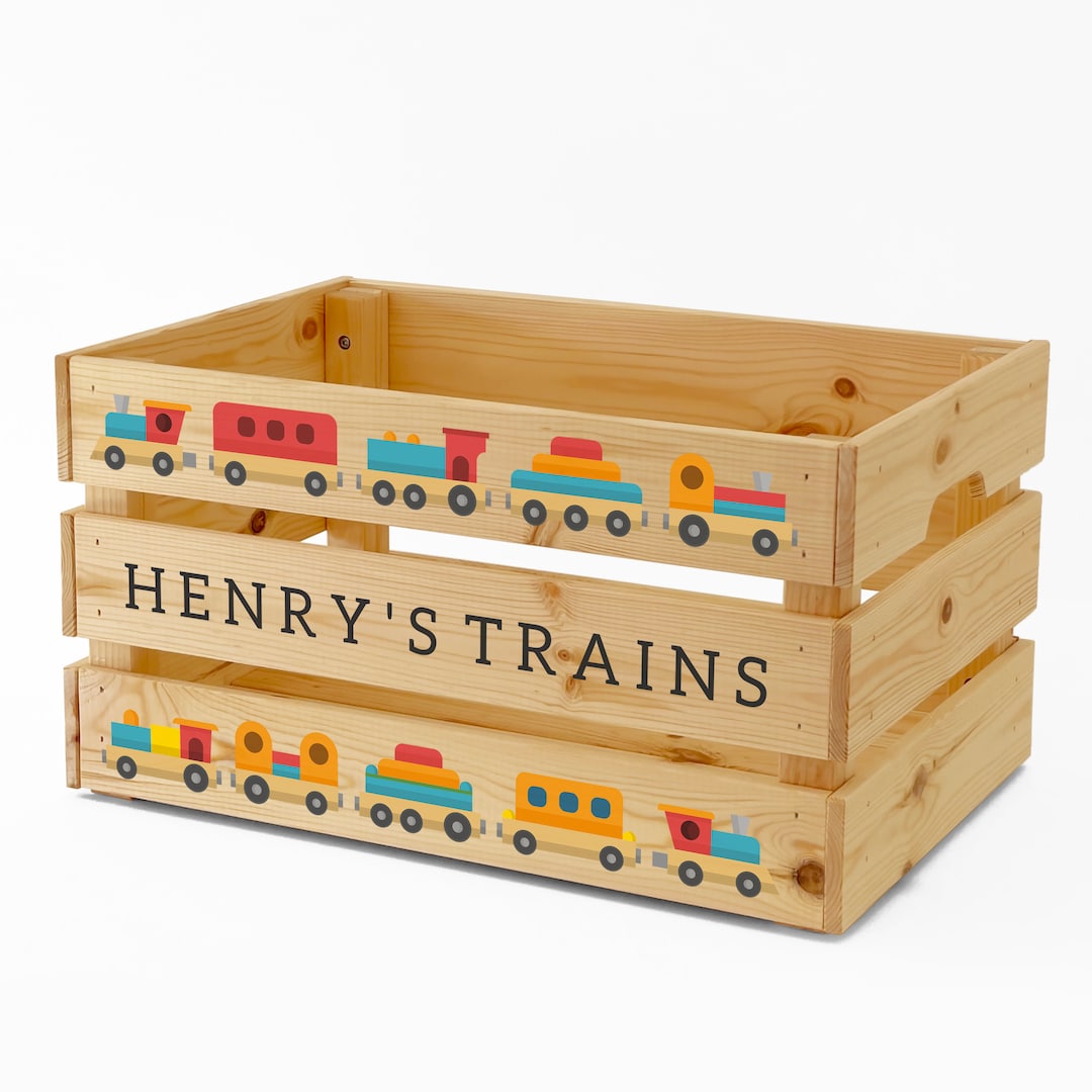 Personalised Kids Toy Train Set Large Wooden Storage Toy Box Crate for ...