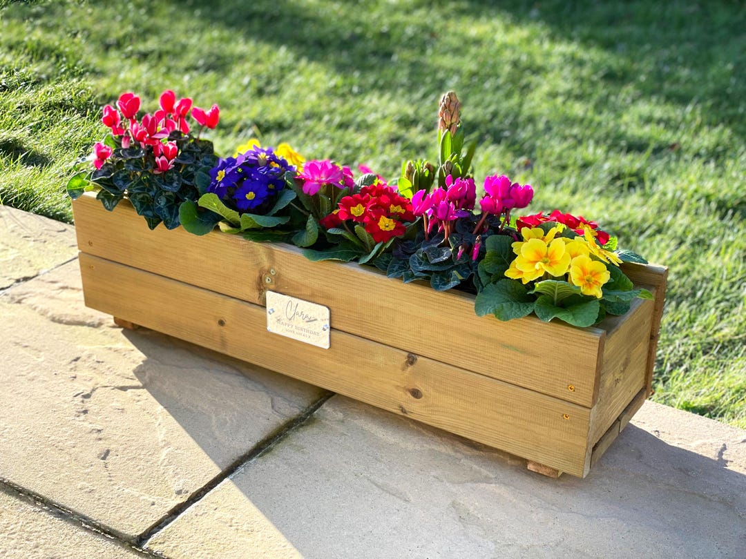 Personalised Wooden Birthday Planter Gift, Outdoor Garden Flower or ...