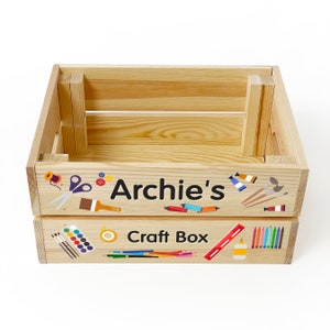 Personalised Wooden Arts & Crafts Box for Kids BOY GIRL Childrens Crate ...
