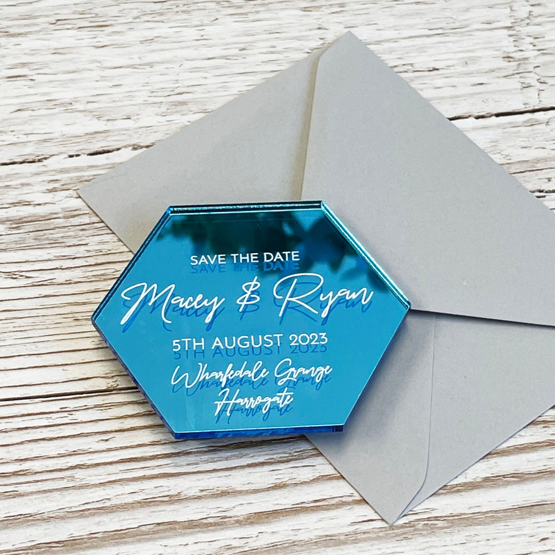 Luxury Hexagon Acrylic Save the Date Magnet: Custom Wedding ...