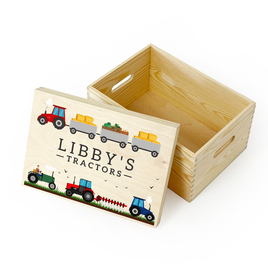 Personalised Farm Tractors Wooden Kids Toy Box, Childrens Bedroom Toy ...