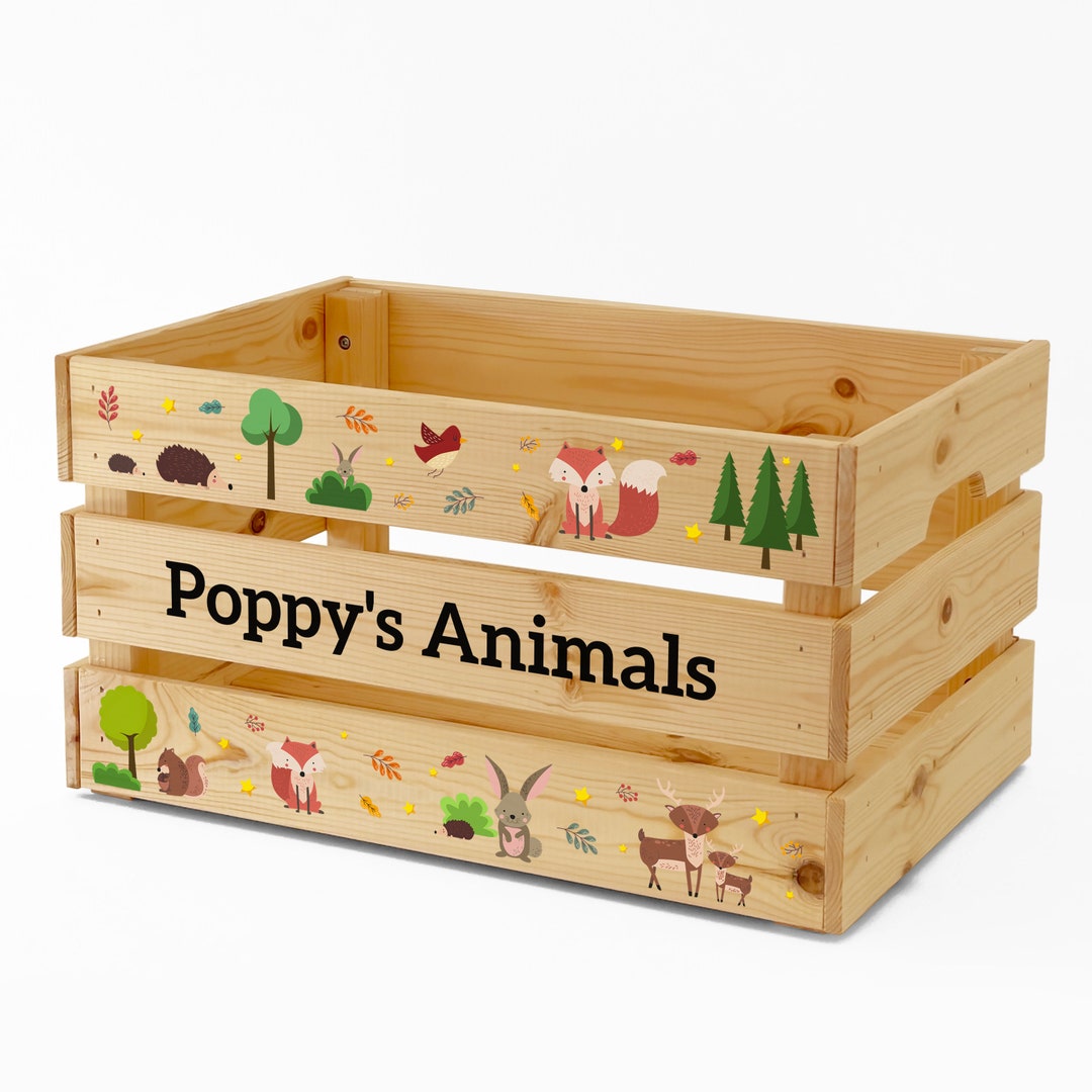 Personalised Kids Toy Box: Woodland Animals Wooden Storage Crate - Etsy