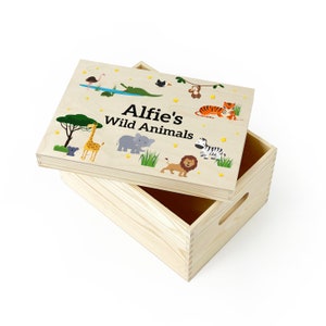 Personalised Wild Animals Wooden Toy Box: Kids Bedroom Storage - Etsy