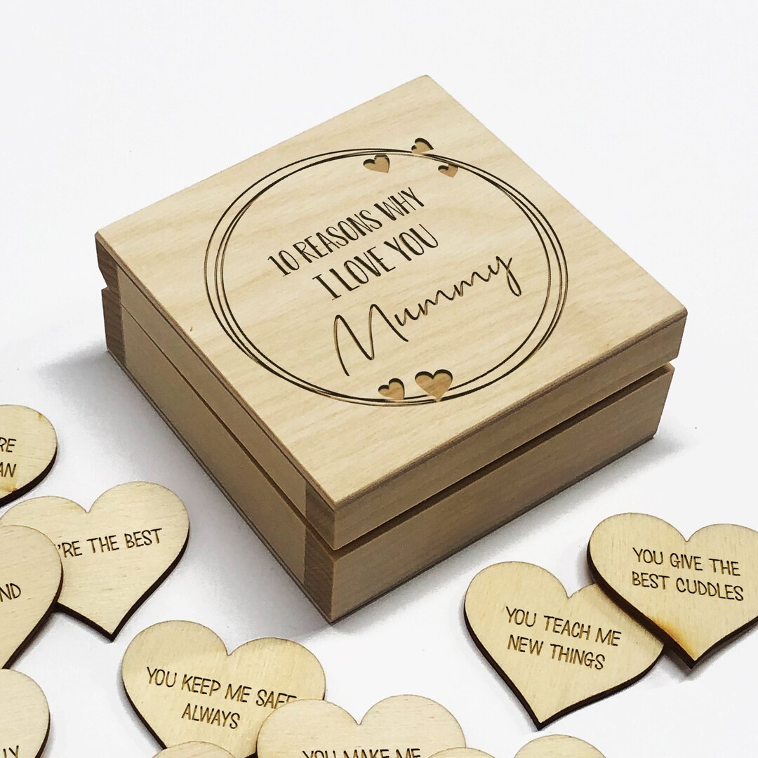 10 Reasons Why I Love You Wooden Box and Hearts Personalised Mother's ...