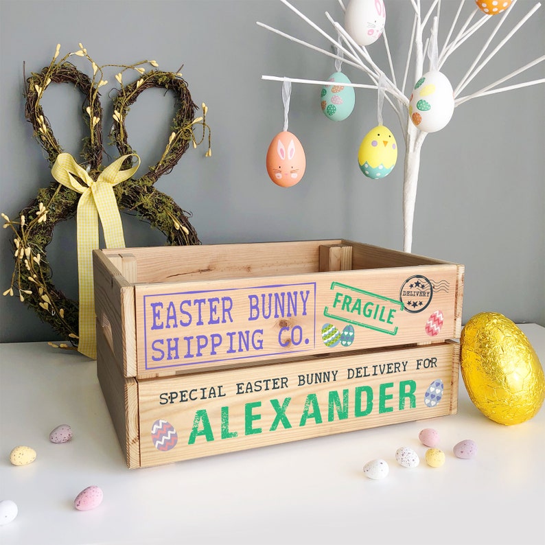 Personalised Wooden Easter Egg Crate Special Delivery Box | Etsy